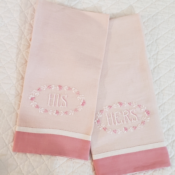 Vintage | Bath | Vintage Hand Embroidered His Hers Hand Towel Set 3x2 Linen | Poshmark